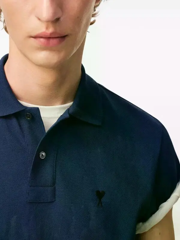 AMI Paris De Coeur Logo-detail Polo Shirt - Blue