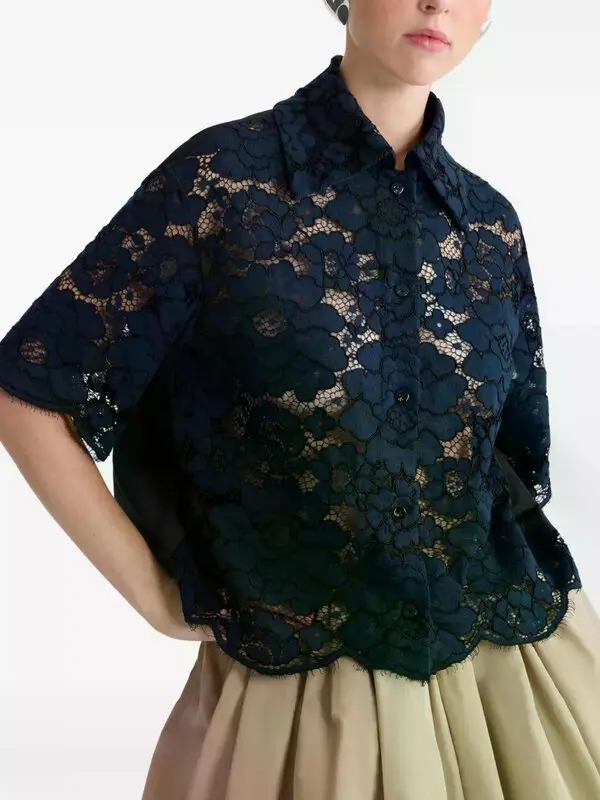 PATOU Lace Short-sleeves Shirt - Blue