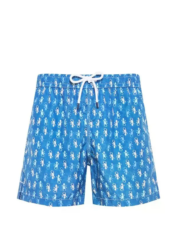 Fedeli Lizard-print Swim Shorts - Blue