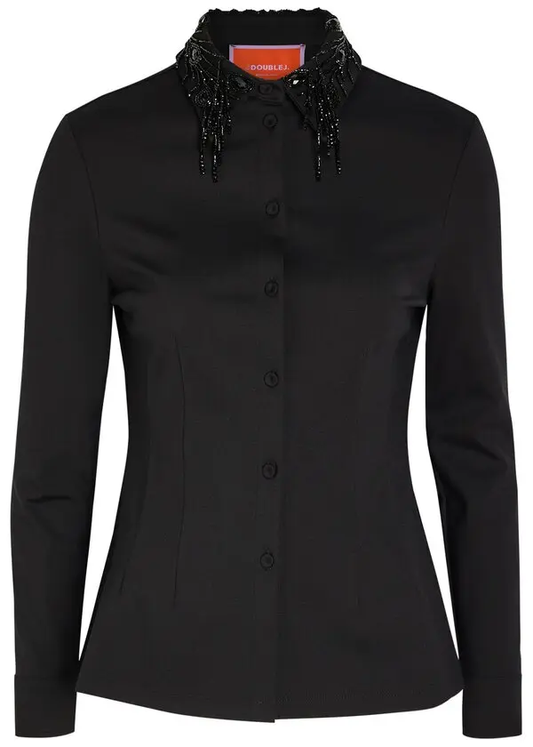 La DoubleJ Bead Embellished Collar Jersey Shirt
