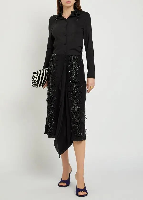 La DoubleJ Bead Embellished Collar Jersey Shirt