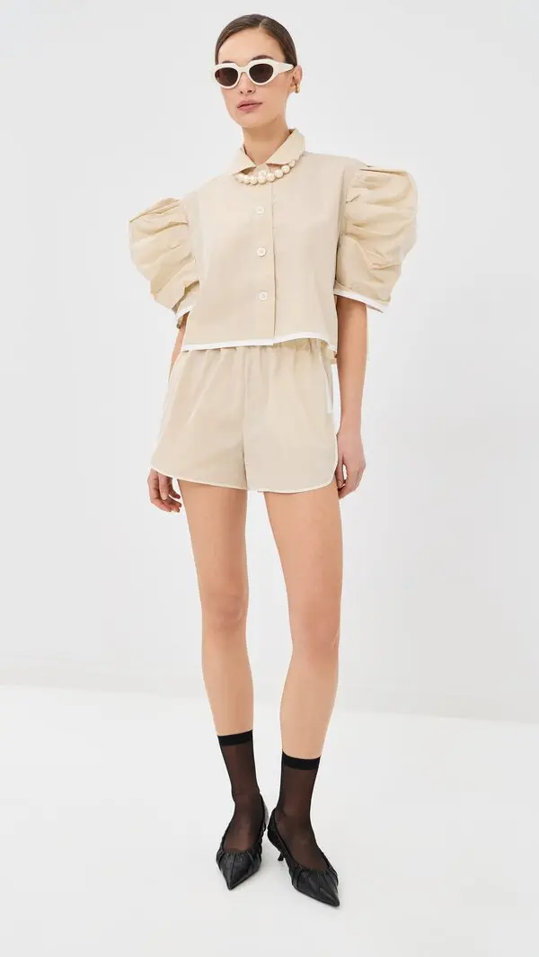 NACKIYE Ruched Waist Technical Weave Shorts