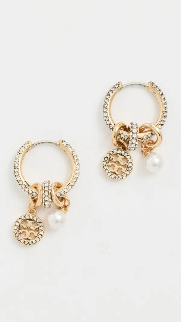Tory Burch Miller Pave Charm Hoop Earrings