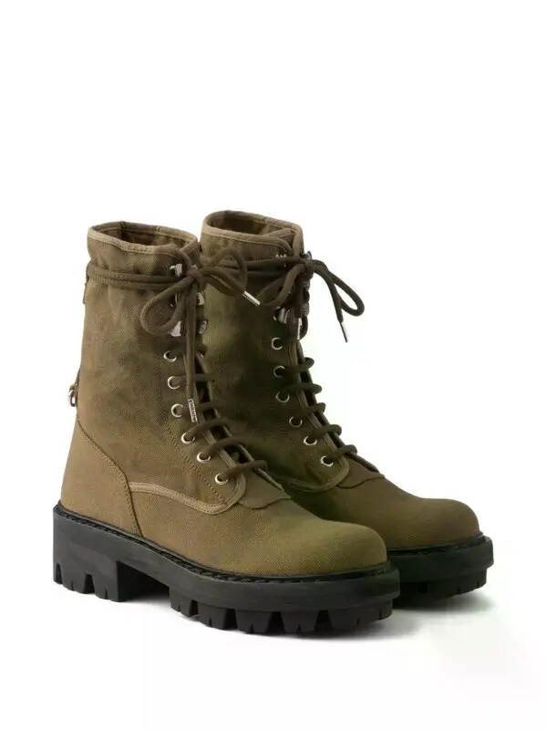 Prada Canvas Lace-up Ankle Boots