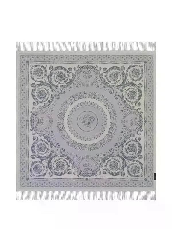 Versace Crete De Fleur-pattern Fringed Blanket