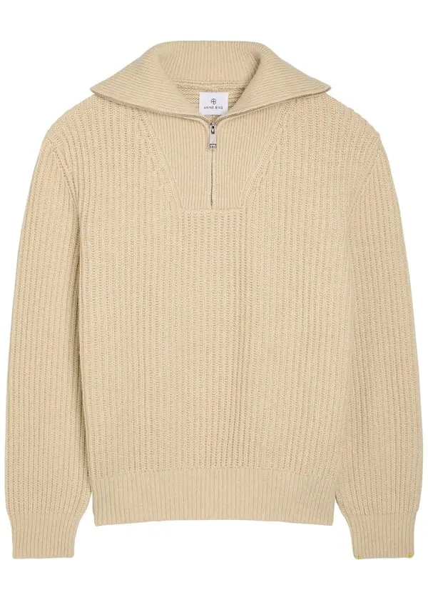 ANINE BING Sammy Ribbed Knit Jumper - Beige