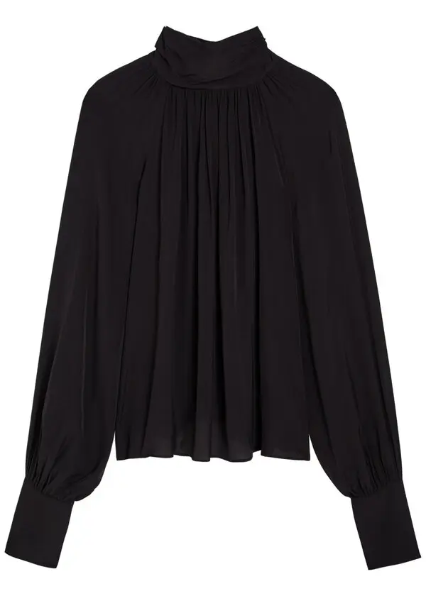 ANINE BING Anne Draped Poplin Blouse - Black