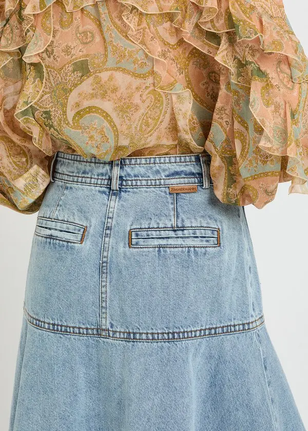 Zimmermann Panelled Denim Midi Skirt - Light Blue