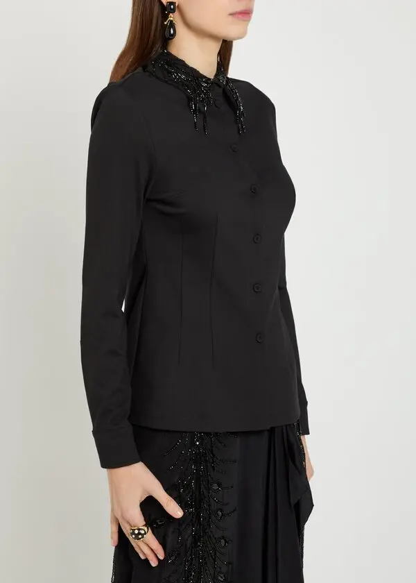 La DoubleJ Bead-embellished Collar Jersey Shirt