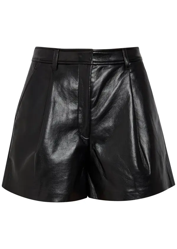 ANINE BING Trent Leather-blend Shorts - Black