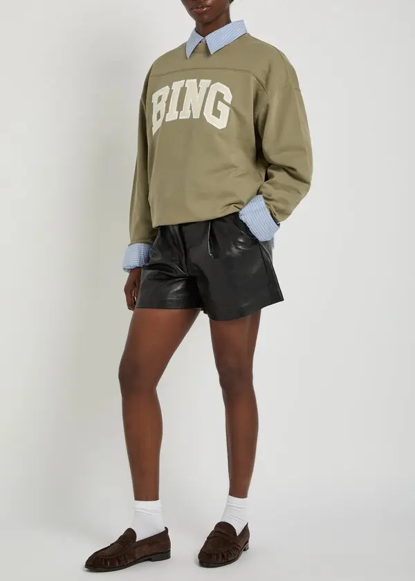 ANINE BING Trent Leather-blend Shorts - Black