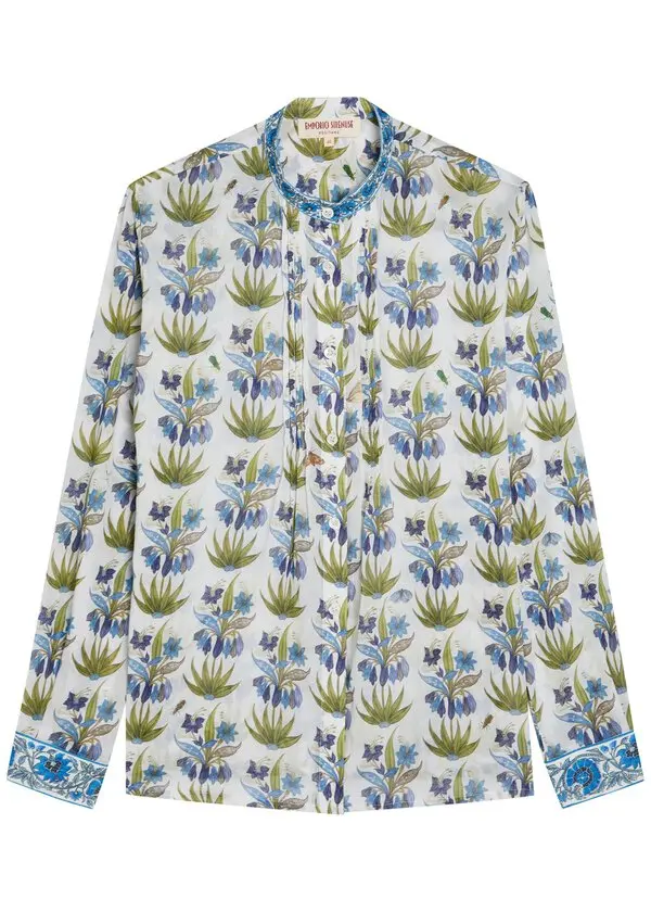EMPORIO SIRENUSE Chiara Floral-print Cotton Blouse - Blue