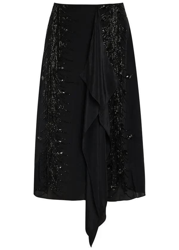 La DoubleJ Satin Midi Skirt With Bead Embellishments - Black