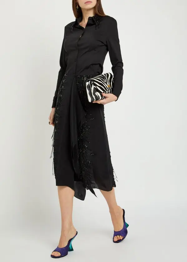 La DoubleJ Satin Midi Skirt With Bead Embellishments