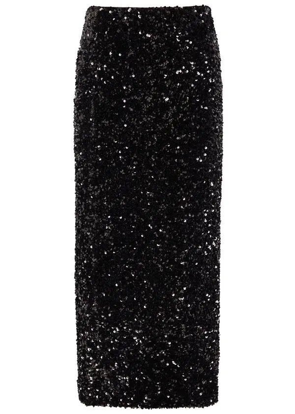 Vince Sequin-embellished Velvet Midi Skirt - Black