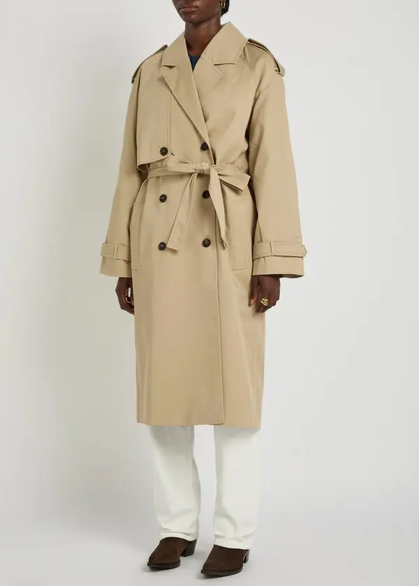 ANINE BING Rickie Double-breasted Stretch-cotton Trench Coat - Beige