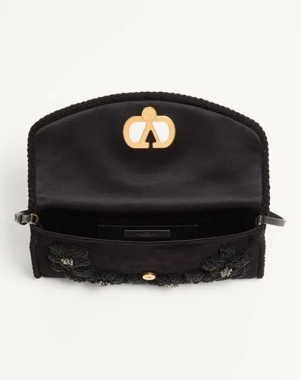 Valentino Garavani Small Embroidered Velvet Shoulder Bag - Black