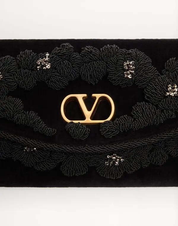 Valentino Garavani Small Embroidered Velvet Shoulder Bag - Black