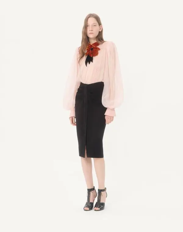 Valentino Garavani Embroidered Organza Top With Velvet Flower Appliqu