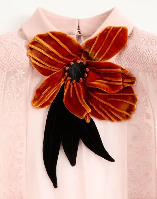 Valentino Garavani Embroidered Organza Top With Velvet Flower Appliqu