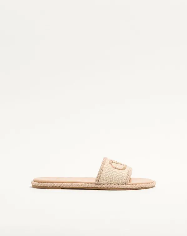 Valentino Garavani Vlogo Torchon Slide Sandal In Linen Canvas - Ecru
