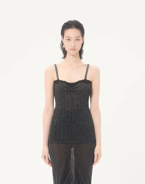 Valentino Garavani Lurex Knit Top With Lace Detail - Black/silver