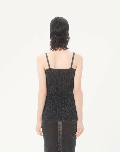 Valentino Garavani Lurex Knit Top With Lace Detail - Black/silver