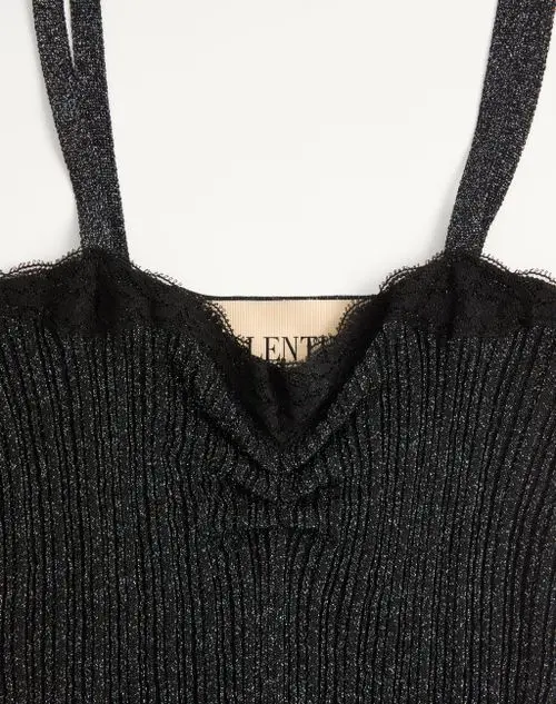 Valentino Garavani Lurex Knit Top With Lace Detail - Black/silver