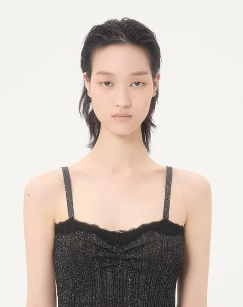 Valentino Garavani Lurex Knit Top With Lace Detail - Black/silver