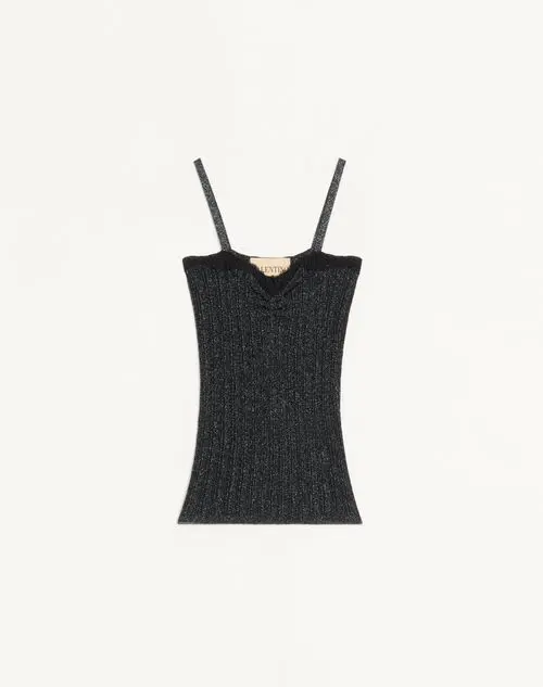Valentino Garavani Lurex Knit Top With Lace Detail - Black/silver