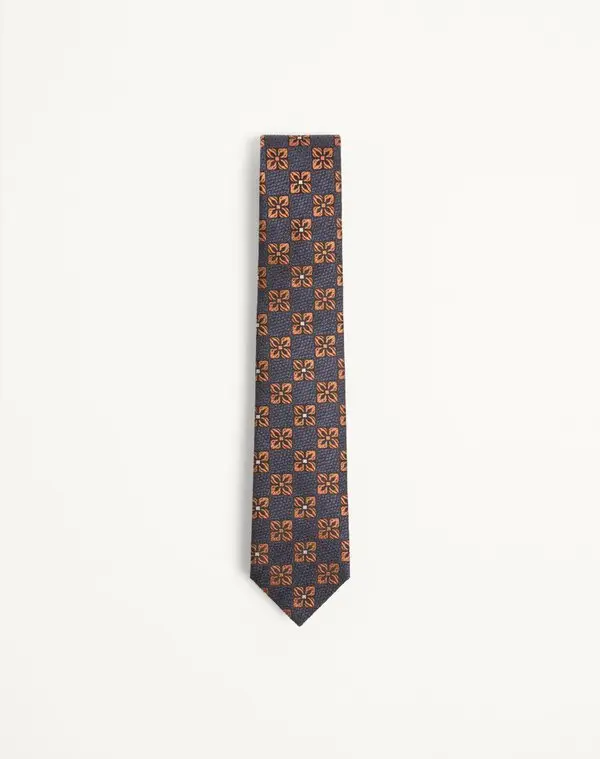 Valentino Garavani Valentie And Jacquard Tie - Blue/hazelnut