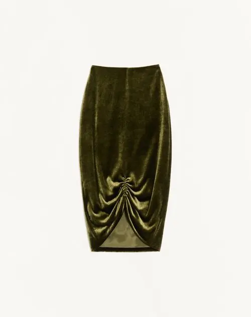 Valentino Garavani Velvet Midi Skirt With Front Draping - Military Green