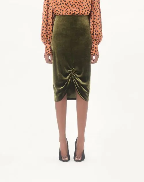 Valentino Garavani Velvet Midi Skirt With Front Draping - Military Green