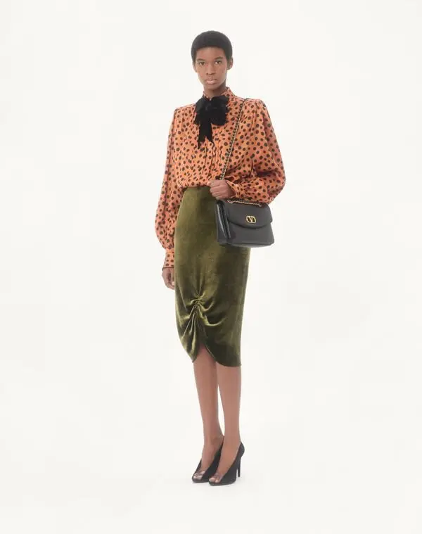 Valentino Garavani Velvet Midi Skirt With Front Draping - Military Green