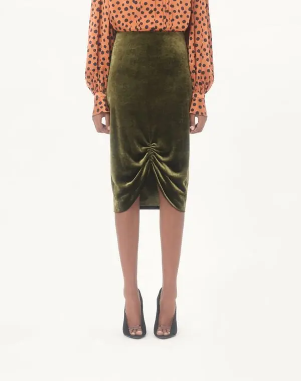 Valentino Garavani Velvet Midi Skirt With Front Draping - Military Green