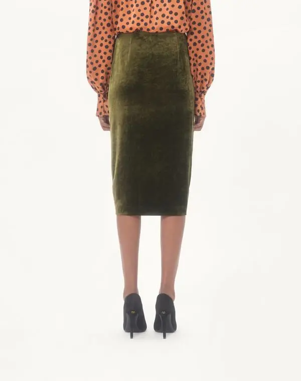 Valentino Garavani Velvet Midi Skirt With Front Draping - Military Green