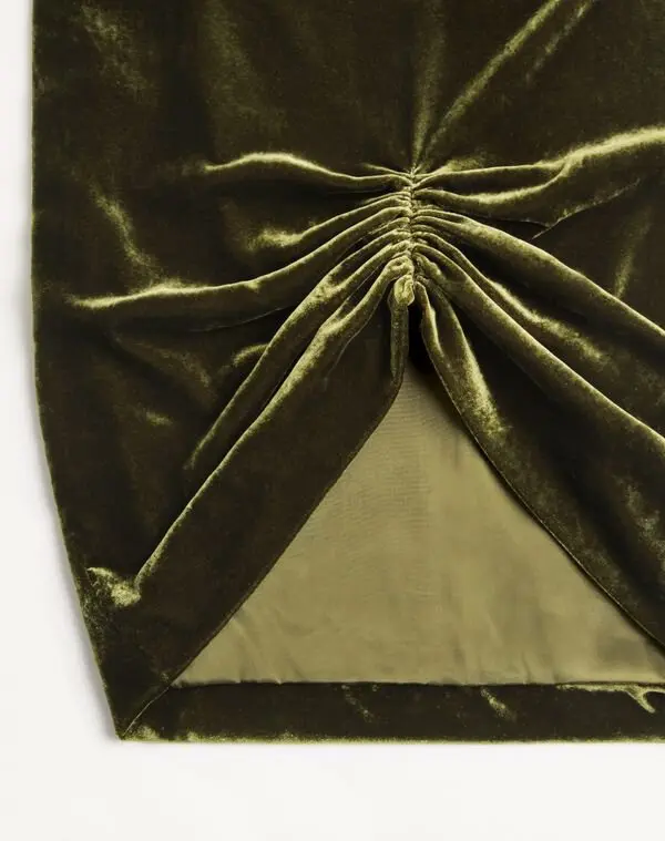 Valentino Garavani Velvet Midi Skirt With Front Draping - Military Green