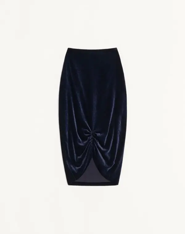 Valentino Garavani Velvet Midi Skirt With Front Draping - Navy