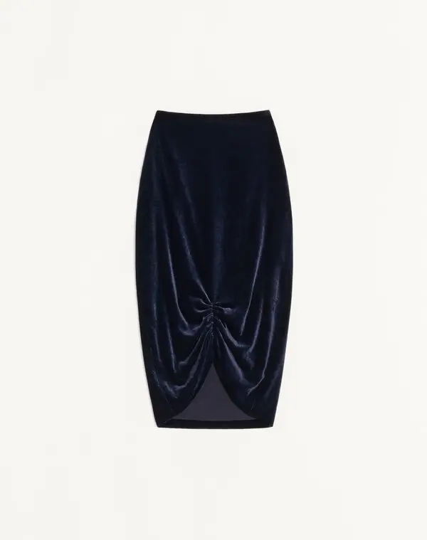 Valentino Garavani Velvet Midi Skirt With Front Draping - Navy