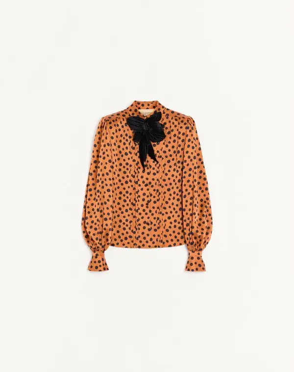 Valentino Garavani Crepe Satin Shirt With Plus De Pois Dalmata Print And Bow Detail - Brown/black