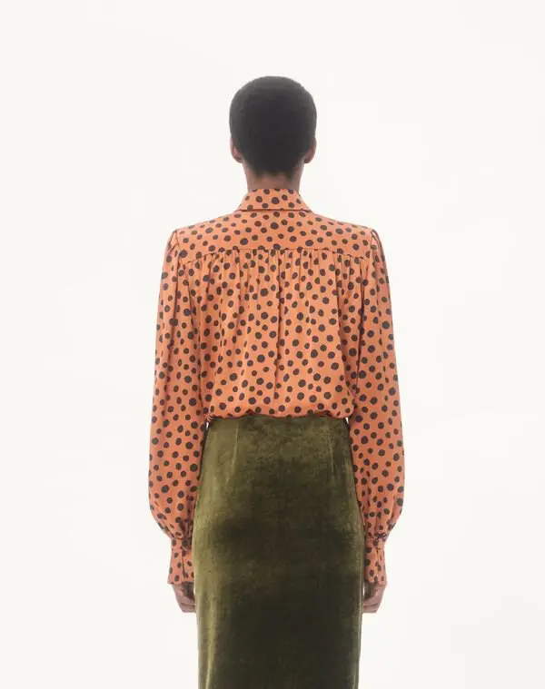 Valentino Garavani Crepe Satin Shirt With Plus De Pois Dalmata Print And Bow Detail - Brown/black