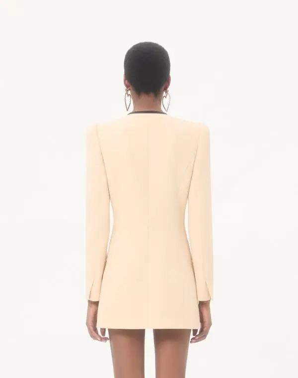 Valentino Garavani Wool Crepe Caban Coat With Satin Bow - Birch/black