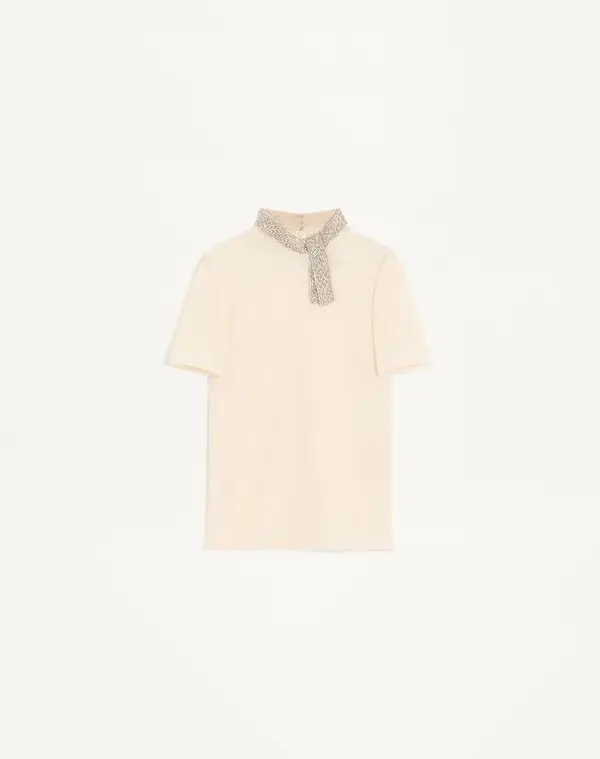 Valentino Garavani Embroidered Crepe De Chine Top - Coral/silver