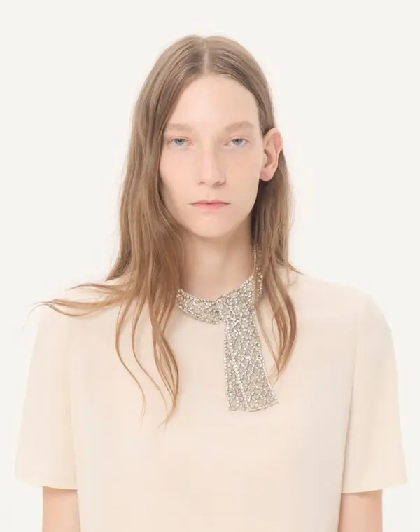 Valentino Garavani Embroidered Crepe De Chine Top - Coral/silver