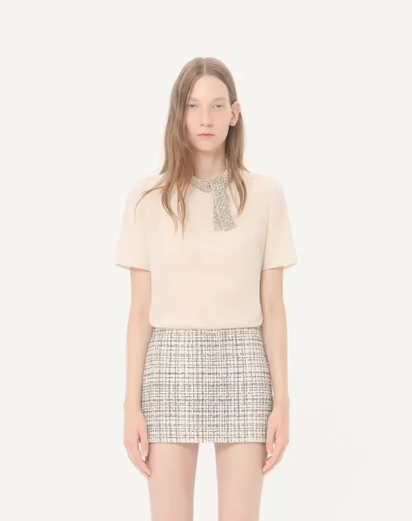 Valentino Garavani Embroidered Crepe De Chine Top - Coral/silver