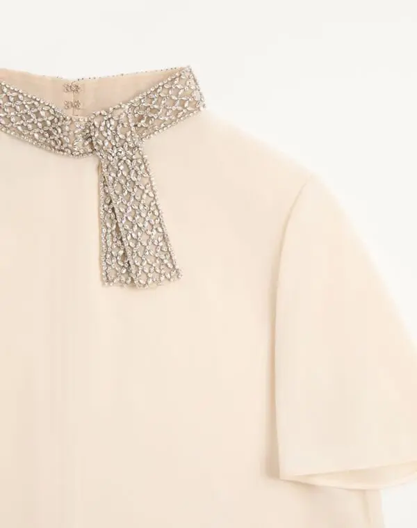 Valentino Garavani Embroidered Crepe De Chine Top - Coral/silver