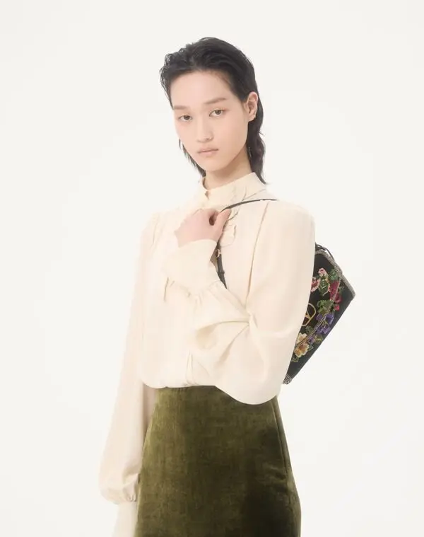 Valentino Garavani Embroidered Crepe De Chine Top - Vanilla