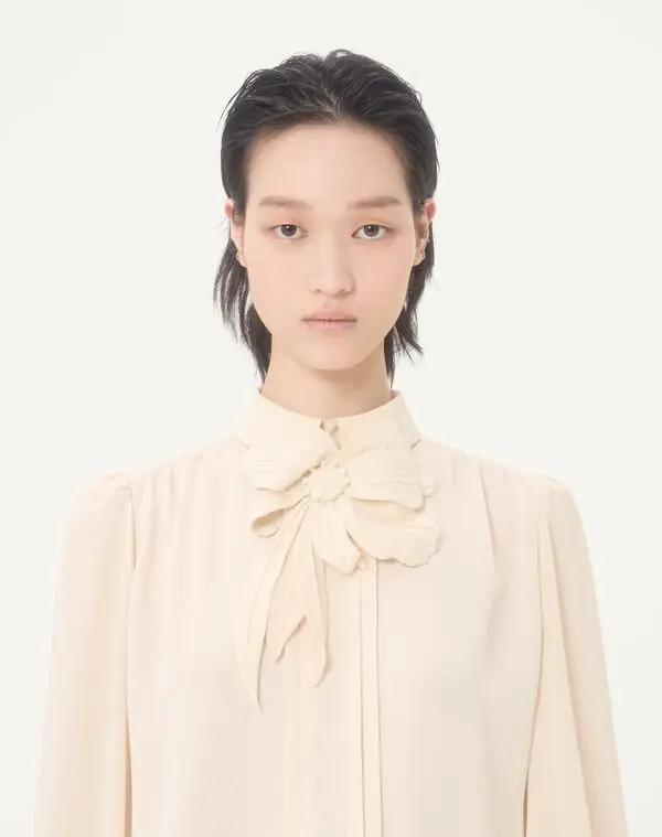 Valentino Garavani Embroidered Crepe De Chine Top - Vanilla
