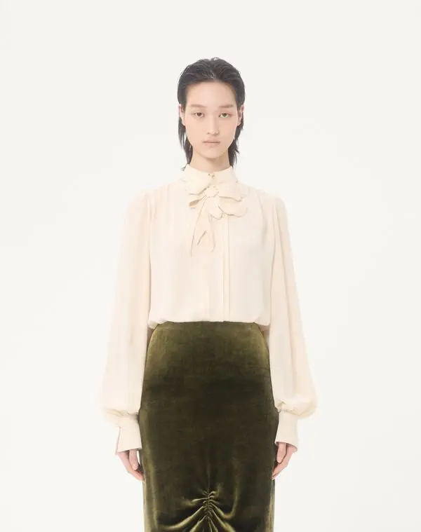 Valentino Garavani Embroidered Crepe De Chine Top - Vanilla