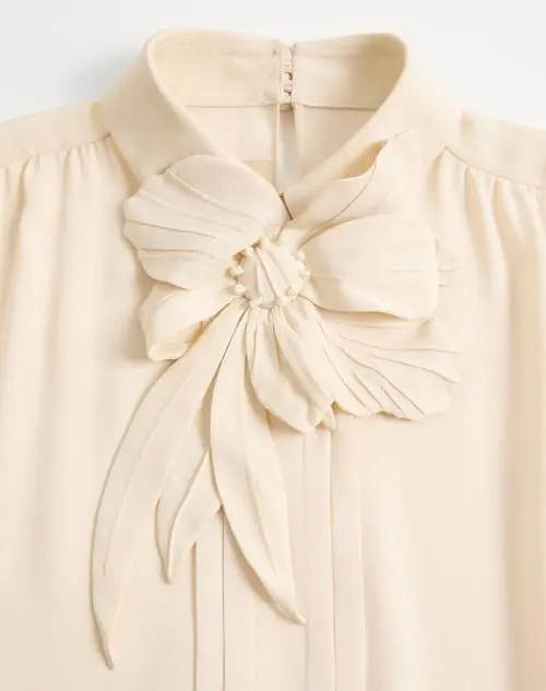 Valentino Garavani Embroidered Crepe De Chine Top - Vanilla